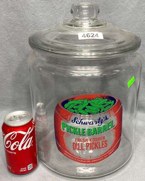 Schwartz's Pickle Barrel glass advertising jar - Dixon's Auction at ...