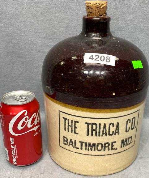 Antique TRIACA CO. Baltimore MD stoneware jug - Dixon's Auction at Crumpton