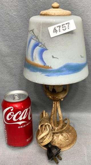 Art Deco reverse painted ship boudoir lamp - Dixon's Auction at Crumpton