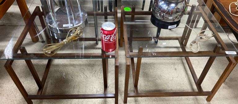 Pair MCM glass top side tables - Dixon's Auction at Crumpton