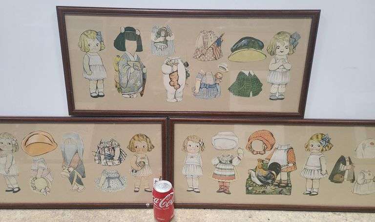 (3) Framed paper doll displays - Dixon's Auction at Crumpton