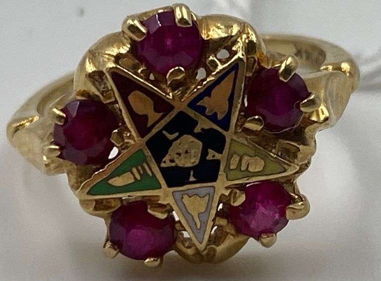 14kt Gold Red Stone Eastern Star Ring 4.0g - Dixon's Auction at Crumpton