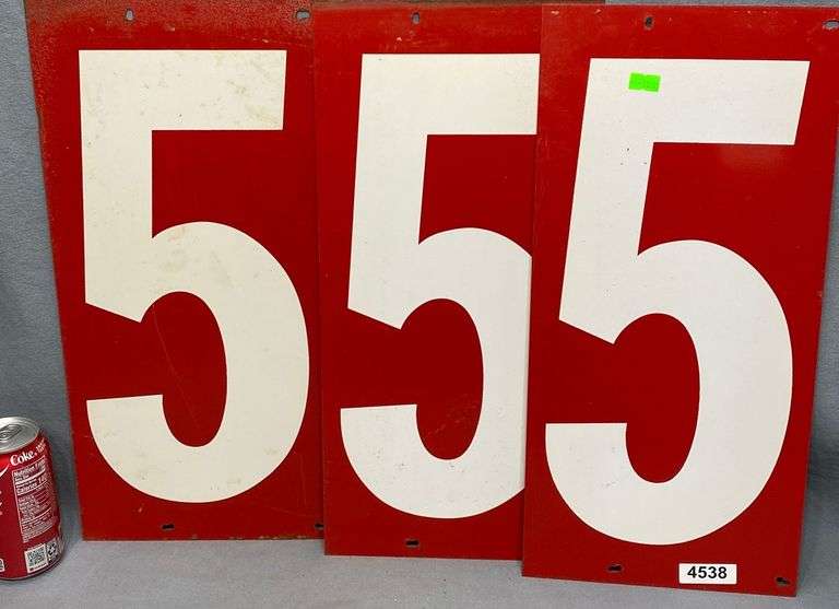 3 Vintage metal gas station number signs - Dixon's Auction at Crumpton