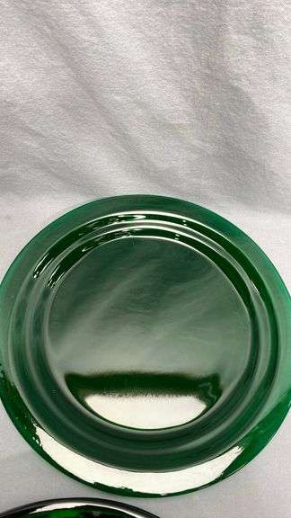 6 Emerald green glass chargers - Dixon's Auction at Crumpton