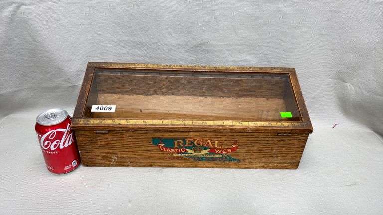 Antique Regal Elastic Web advertising display case - Dixon's Auction at ...