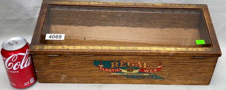 Antique Regal Elastic Web advertising display case - Dixon's Auction at ...