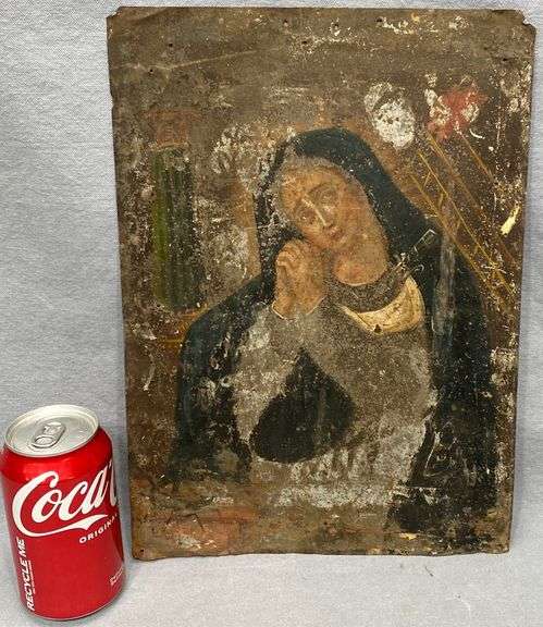 Antique Mexican retablo painting on tin - Dixon's Auction at Crumpton