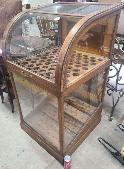 Antique oak walking stick cane display case - Dixon's Auction at Crumpton