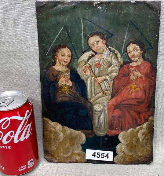 Antique Mexican retablo painting on tin - Dixon's Auction at Crumpton