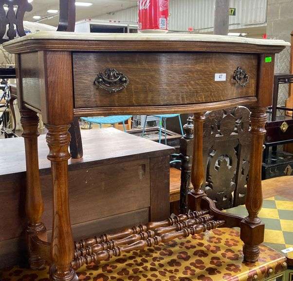 Pulaski marble-top oak side table - Dixon's Auction at Crumpton