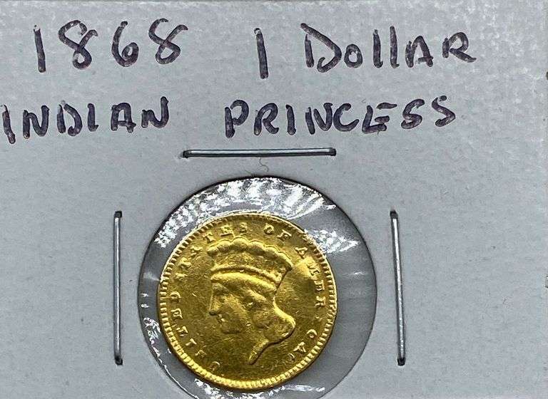 1868 US $1 Indian gold coin - Dixon's Auction at Crumpton