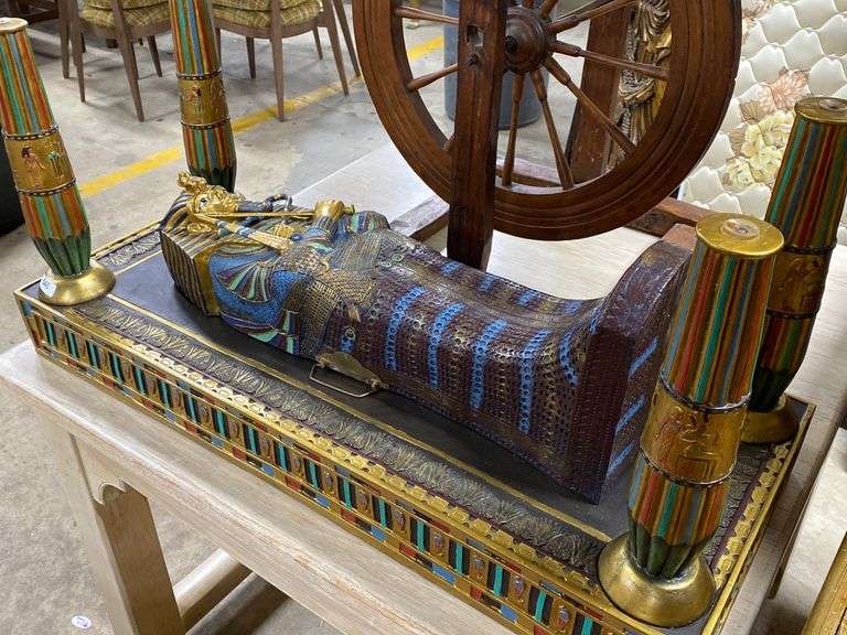 Egyptian mummy coffee table base as is - Dixon's Auction at Crumpton