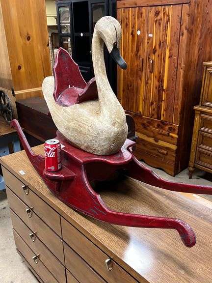 Folk art rocking swan, one back rocker repaired - Dixon's Auction at ...
