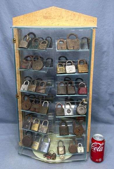 Collection of vintage padlocks w/ display case - Dixon's Auction at ...