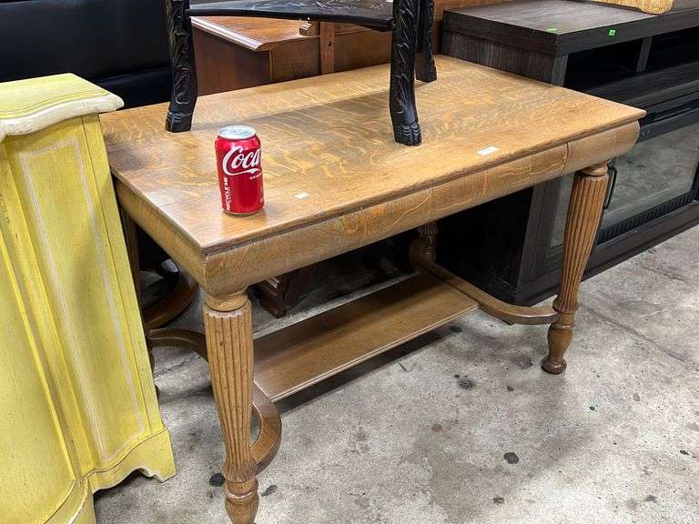 Antique oak library table desk, splits in top - Dixon's Auction at Crumpton