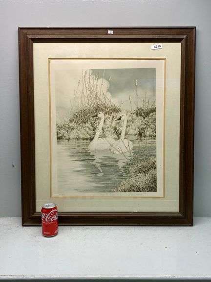 Artist-signed print of swans - Dixon's Auction at Crumpton