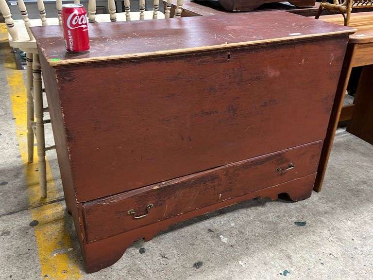 Antique New England red painted pine mule chest - Dixon's Auction at ...