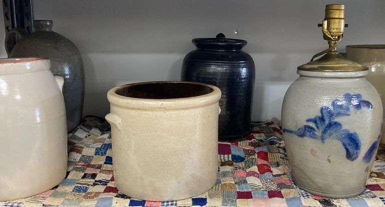 Lot Vintage / Antique Stoneware Pottery Crocks& Jug - Dixon's Auction ...