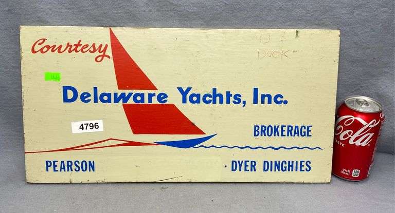 Delaware Yachts Inc. wood advertising sign - Dixon's Auction at Crumpton