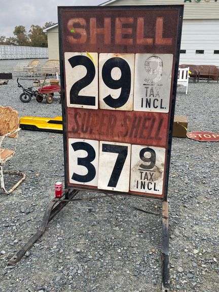 Large vintage shell gasoline sign with number - Dixon's Auction at Crumpton