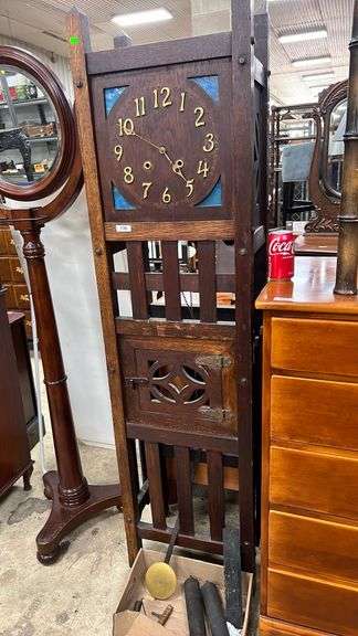 Antique Mission oak tall case clock - Dixon's Auction at Crumpton