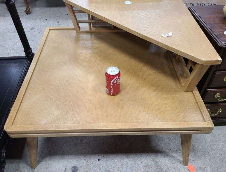 MCM corner table, chips and wear - Dixon's Auction at Crumpton