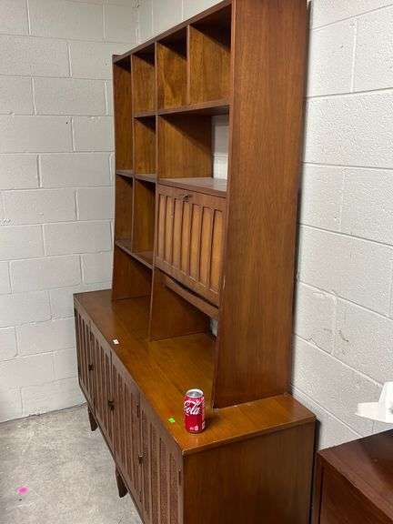 MCM two-piece bookcase with desk section - Dixon's Auction at Crumpton
