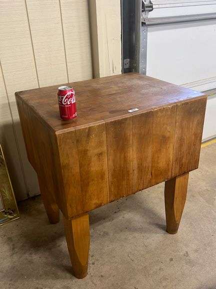 Antique large farmhouse butcher block work station, finish wear - Dixon ...