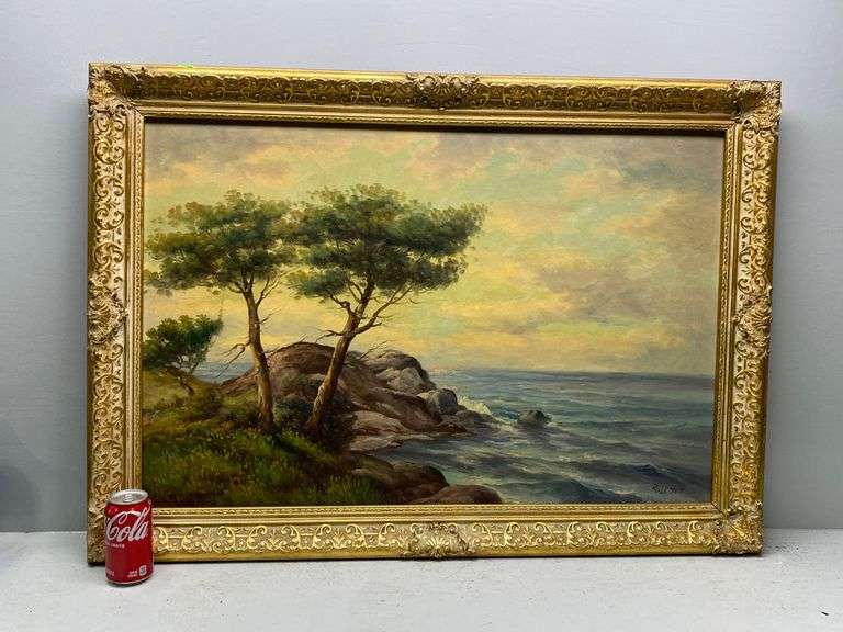 R. Lester oil on canvas coastal scene painting - Dixon's Auction at ...
