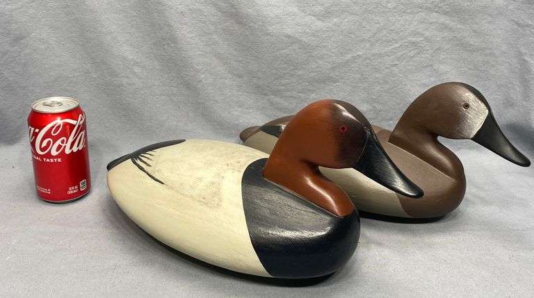 Pair Leonard Lipham Grover Cleveland style canvasback duck decoys ...