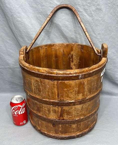 Primitive staved wood well bucket - Dixon's Auction at Crumpton