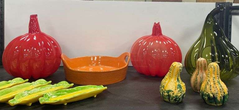 Fall Decor, Glass Pumpkins, Gourd, Corn Plates etc - Dixon's Auction at ...