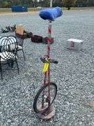Unicycle mounted as floor lamp, no wiring - Dixon's Auction at Crumpton