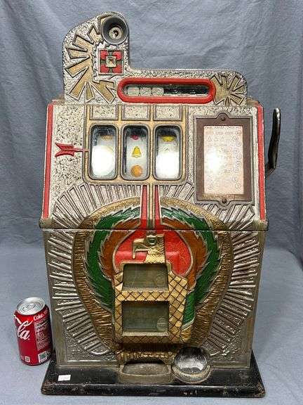 Mills 5 cent War Eagle slot machine keys in showcase - Dixon's Auction ...