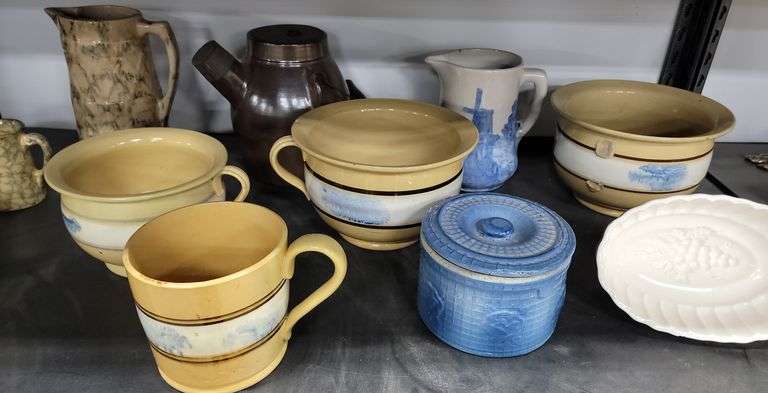 Lot Antique Yellow Ware Pottery, Stoneware Pitchers etc - Dixon's ...