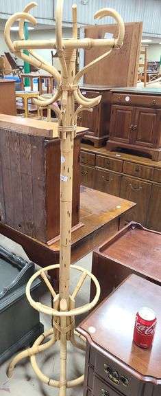 Hollywood Regency rattan hall tree - Dixon's Auction at Crumpton