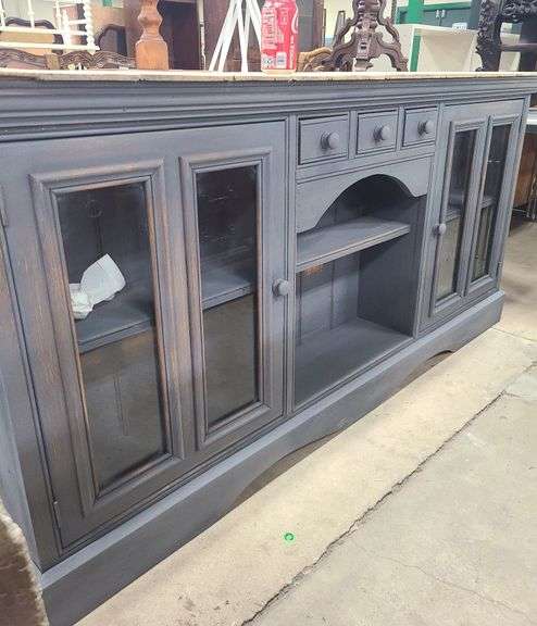 Modern blue painted farmhouse server with scrub top - Dixon's Auction ...