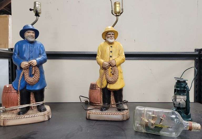 Lot Nautical Sea Captain Lamps, Ship in a Bottle, Lantern - Dixon's ...