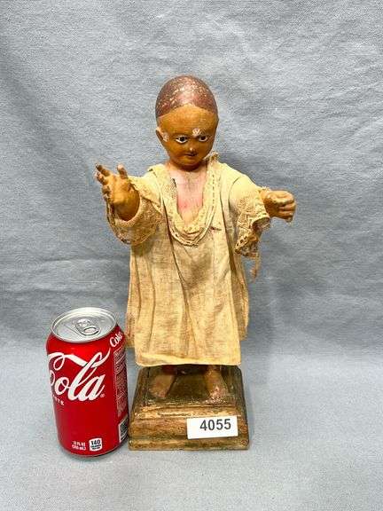 Antique santos figure with glass eyes - Dixon's Auction at Crumpton