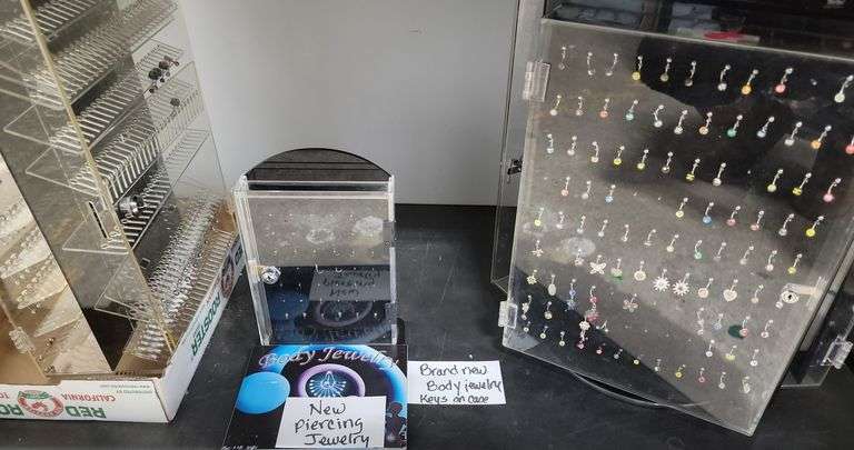 Lot New Piercing Jewelry, Display Cases etc - Dixon's Auction at Crumpton