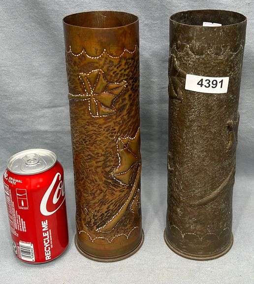 2 Military trench art artillery shell casings - Dixon's Auction at Crumpton
