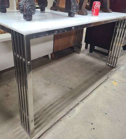 MCM style chrome and granite bureau plat desk, chips to edges of top ...