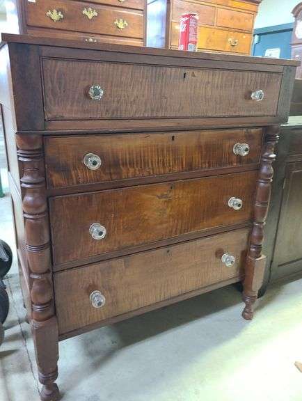 Pennsylvania Sheraton cherry and tiger maple chest of drawers, veneer ...