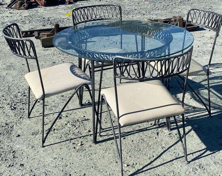 5pc mcm style wrought iron table set - Dixon's Auction at Crumpton