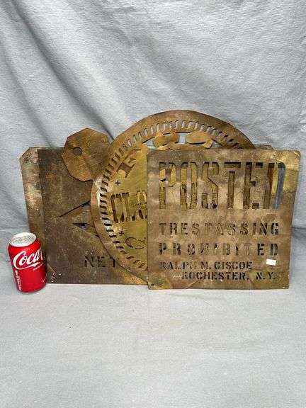 4 Antique brass advertising stencils - Dixon's Auction at Crumpton