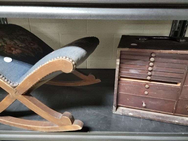 Lot Antique Gout Rocking Stool, Machinist Chest - Dixon's Auction at ...