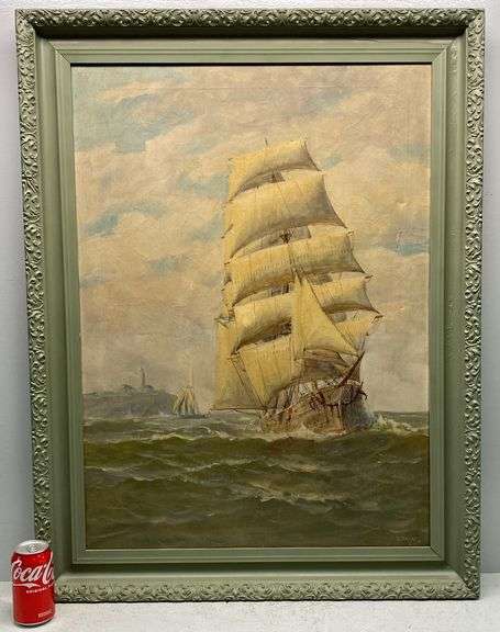 T. Bailey oil on canvas maritime painting - Dixon's Auction at Crumpton