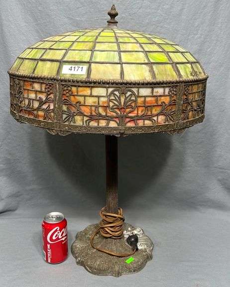 Antique slag glass table lamp - Dixon's Auction at Crumpton