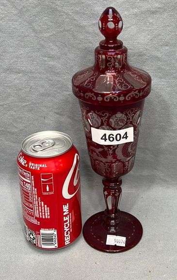 Bohemian ruby cut to clear covered goblet - Dixon's Auction at Crumpton