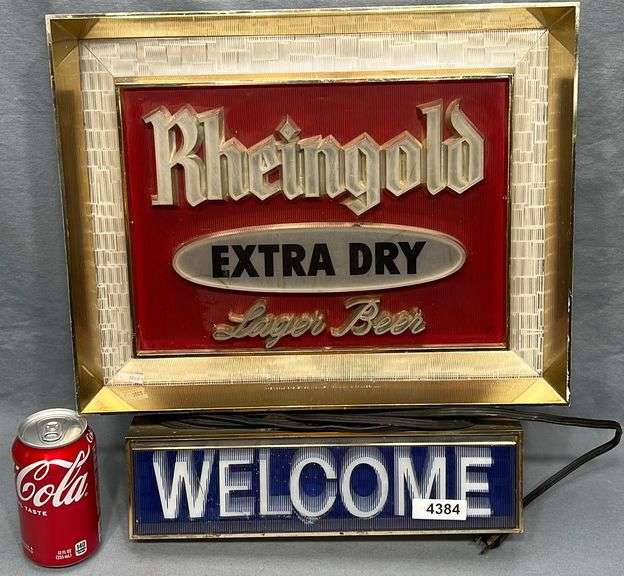 Vintage Rheingold lighted advertising sign - Dixon's Auction at Crumpton